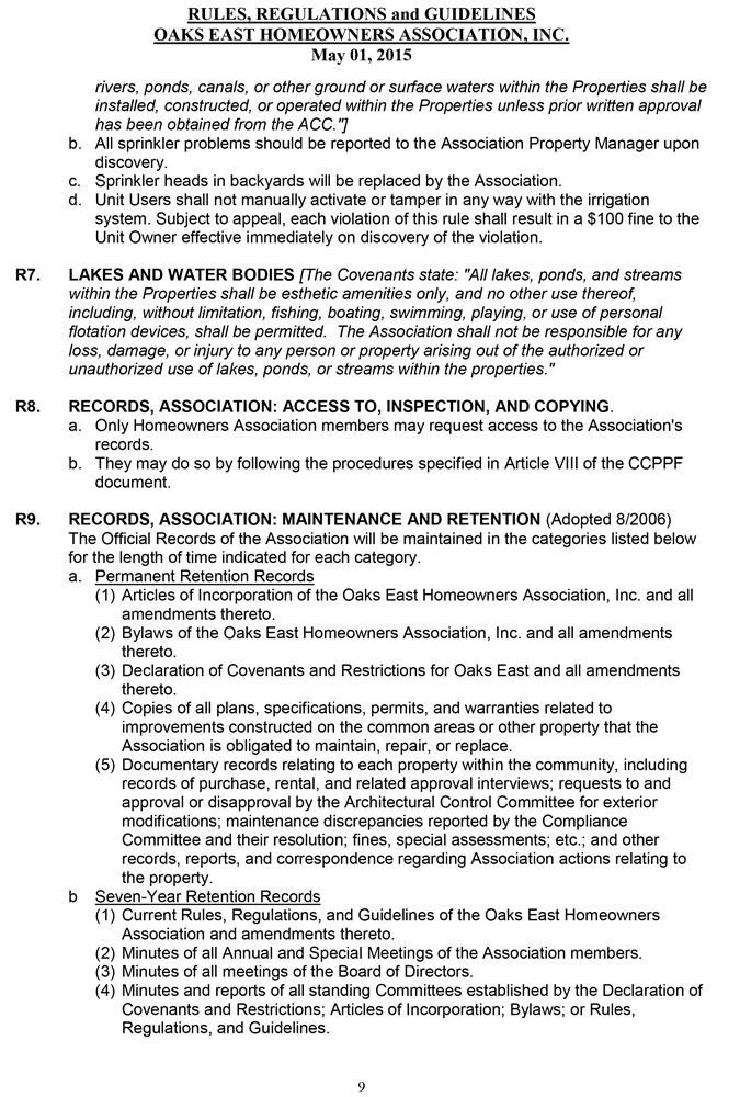 Oaks East Hoa Rules And Regulations